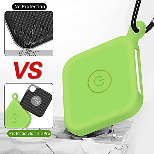 EVAHOM Silicone Case with Keychain for Tile Pro Tracker, 2 PCS Tile Pro Cover Case with Lightweight Waterproof and Anti-Scratch Protective Sleeve, Thin Case Easy to Carry and Green Glow in The Dark