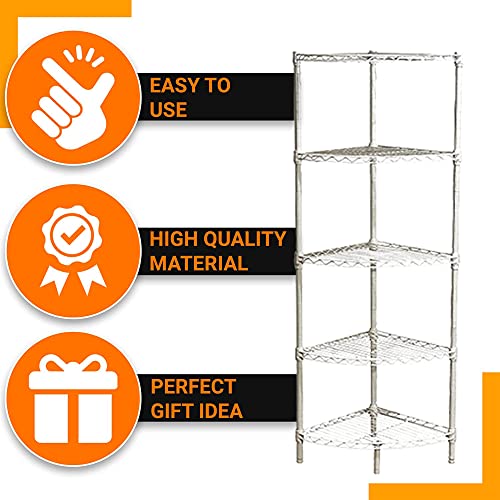 Juggernaut Storage White 5-Tier Corner Steel Wire Shelving Unit (14 in. W x 47 in. H x 14 in. D), WSCR141447-5WH