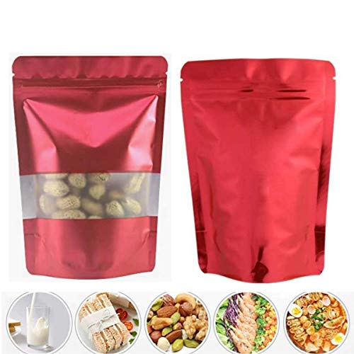 Mylar Bags for Food Storage 50pcs ( 7" x 12 ") Resealable Aluminum Foil Package Bags Smell Proof Cookies Mylar Bags for Long Term Storage Zip lock Packaging and Stand up Pouches (MATTE RED ).