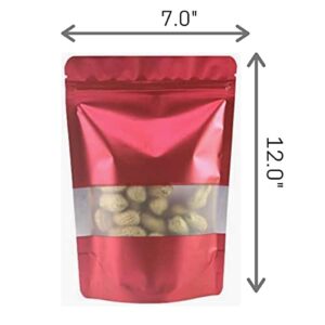 Mylar Bags for Food Storage 50pcs ( 7" x 12 ") Resealable Aluminum Foil Package Bags Smell Proof Cookies Mylar Bags for Long Term Storage Zip lock Packaging and Stand up Pouches (MATTE RED ).