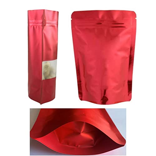 Mylar Bags for Food Storage 50pcs ( 7" x 12 ") Resealable Aluminum Foil Package Bags Smell Proof Cookies Mylar Bags for Long Term Storage Zip lock Packaging and Stand up Pouches (MATTE RED ).