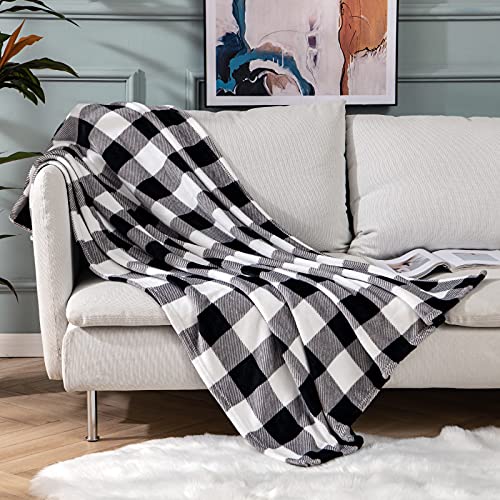 MIULEE Buffalo Plaid Fleece Throw Blanket for Sofa Couch Bed, Black and White Checkered Decor, Super Soft Lightweight Cozy Warm Fuzzy Geometric Microfiber Flannel Twin Size Blanket, 60" X 80"