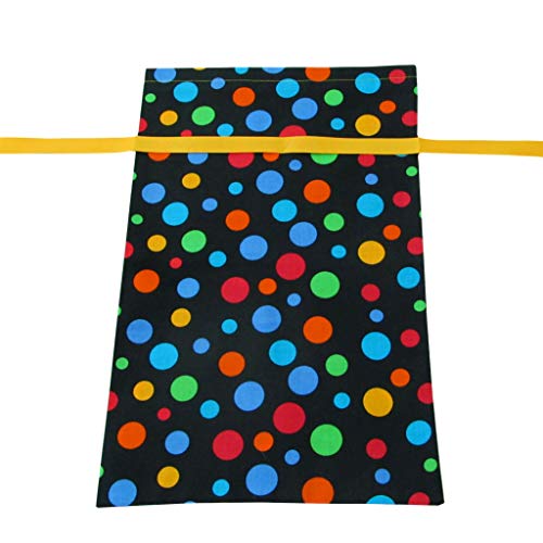 Black Reusable Fabric Gift Bag with Bright Polka Dots for Birthday or Any Occasion (Standard 10 Inches Wide by 15 Inches High)