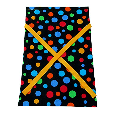 Black Reusable Fabric Gift Bag with Bright Polka Dots for Birthday or Any Occasion (Standard 10 Inches Wide by 15 Inches High)