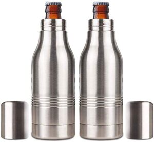 beer bottle insulator,2pack stainless steel beer bottle holder，beer cooler keeps drinks colder with beer opener,longer,for camping/fishing/beach