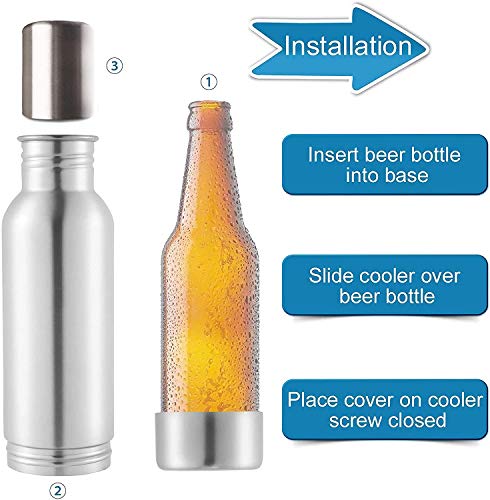 Beer Bottle Insulator,2Pack Stainless Steel Beer Bottle Holder，Beer Cooler Keeps Drinks Colder with Beer Opener,Longer,for Camping/Fishing/Beach