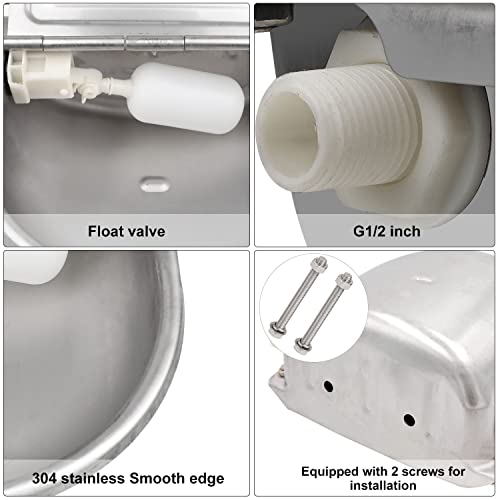 CPROSP Automatic Waterer for Livestock Stainless Steel with Float Valve, Horse Bowl with GHT 3/4‘’, 2 X M10 Screw Set