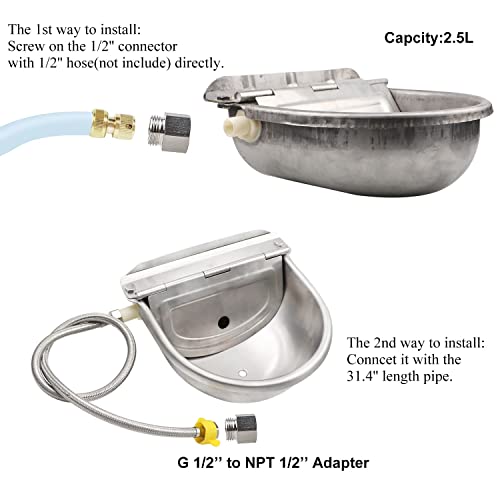 CPROSP Automatic Waterer for Livestock Stainless Steel with Float Valve, Horse Bowl with GHT 3/4‘’, 2 X M10 Screw Set