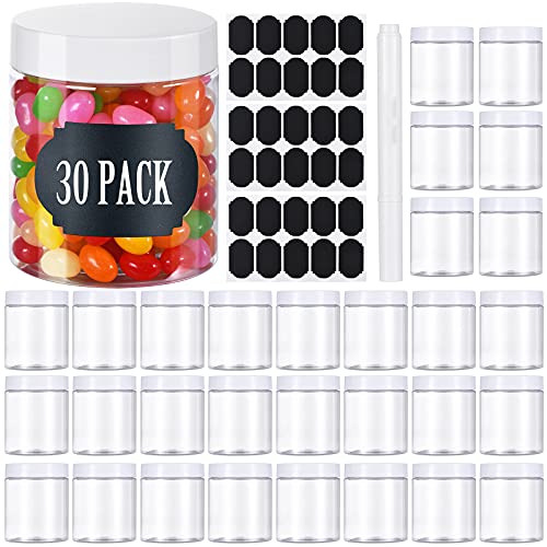 TANGLONG Plastic Jars With Lids, 8 oz Plastic Containers With Lids, Jars With Lids Ideal For Cake Jars Body Butter And Food Storage, Pack Of 30