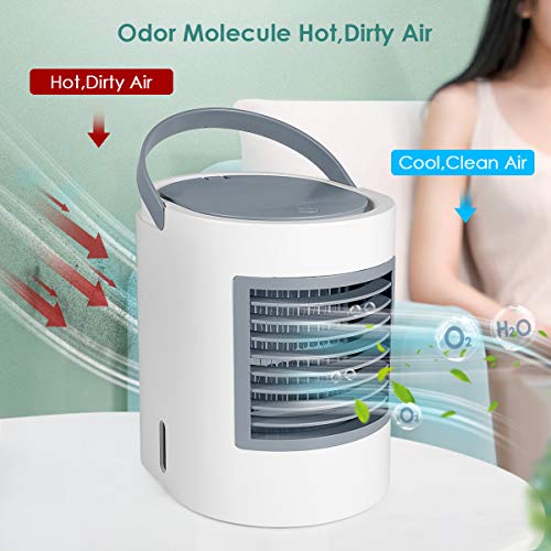 Portable Space Air Conditioner, Evaporative Personal Desk Fan, Quiet Air Cooler Misting Fan, Cordless 3 in 1 USB Air Cooler Desk Fan with Portable Handle for Home Room Office