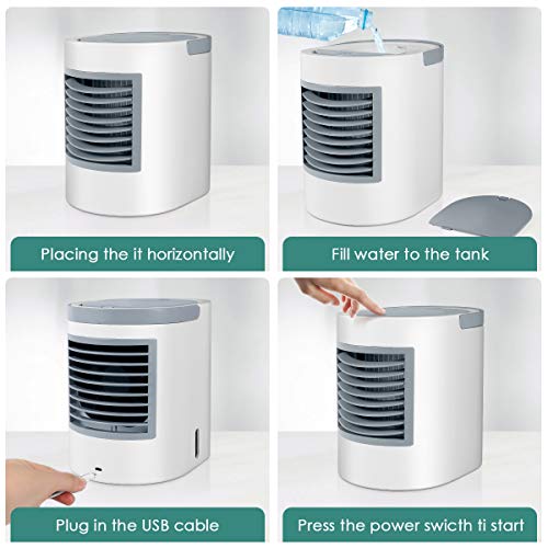 Portable Space Air Conditioner, Evaporative Personal Desk Fan, Quiet Air Cooler Misting Fan, Cordless 3 in 1 USB Air Cooler Desk Fan with Portable Handle for Home Room Office