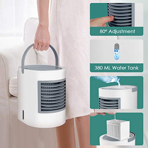 Portable Space Air Conditioner, Evaporative Personal Desk Fan, Quiet Air Cooler Misting Fan, Cordless 3 in 1 USB Air Cooler Desk Fan with Portable Handle for Home Room Office