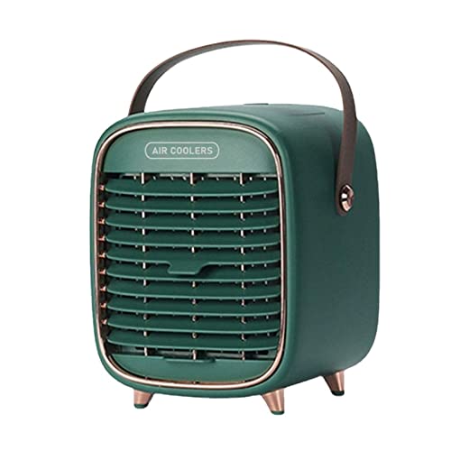 Tenbroman Portable Air Conditioner Fan, Retro Rechargeable Mini Air Cooler Battery Powered Desk Fan with Handle, Desk Misting Fan with 3 Speeds for Sports Office and Outdoor, 1 Pcs (Green)