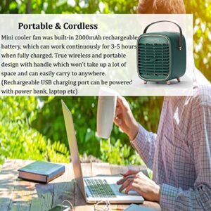 Tenbroman Portable Air Conditioner Fan, Retro Rechargeable Mini Air Cooler Battery Powered Desk Fan with Handle, Desk Misting Fan with 3 Speeds for Sports Office and Outdoor, 1 Pcs (Green)