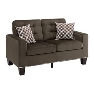 lexicon leighton fabric loveseat with 2 pillows, 57" w, chocolate