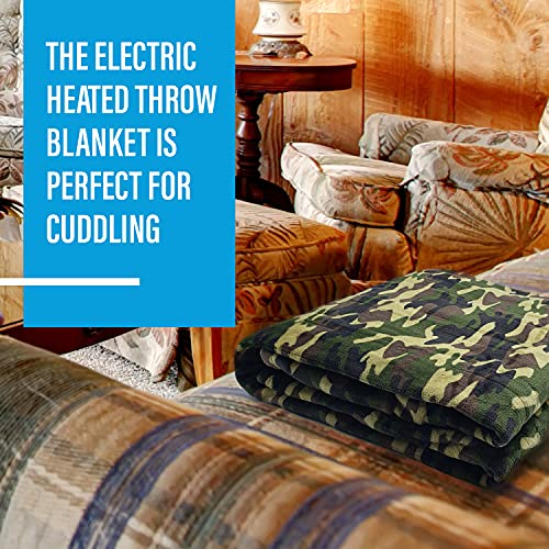 Electric Heated Throw Blanket Fleece with Controller, 50" x 60" , 4 Hours Auto Shut-Off, Fast Warming, Full-Body Comfort, Luxuriously Soft, Machine Washable (Camo)