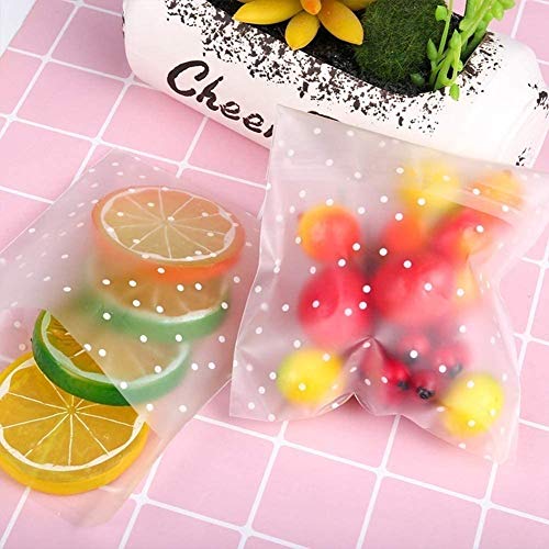 100PCS Self Adhesive Cookie Bags Treat Bags, Resealable Cellophane Bags, White Polka Dot Individual Cookie Bags with Thank You Stickers for Gift Giving