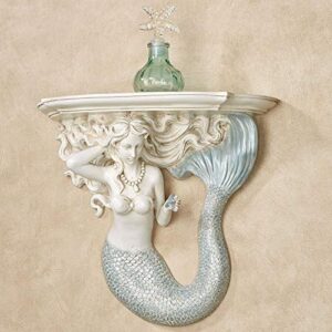 touch of class adellia mermaid wall shelf - resin - white, blue, brown wash - flowing hair locks - coastal floating beach decor for bedroom, bathroom, en suite, kitchen