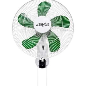 Active Air ACF16 16 inch 3-Speed Wall-Mountable 90-Degree Oscillating Hydroponic Grow Fan with Spring-Loaded Plastic Clip, White/Green