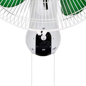 Active Air ACF16 16 inch 3-Speed Wall-Mountable 90-Degree Oscillating Hydroponic Grow Fan with Spring-Loaded Plastic Clip, White/Green