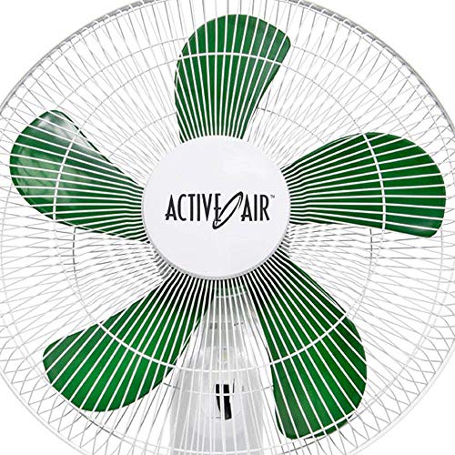 Active Air ACF16 16 inch 3-Speed Wall-Mountable 90-Degree Oscillating Hydroponic Grow Fan with Spring-Loaded Plastic Clip, White/Green