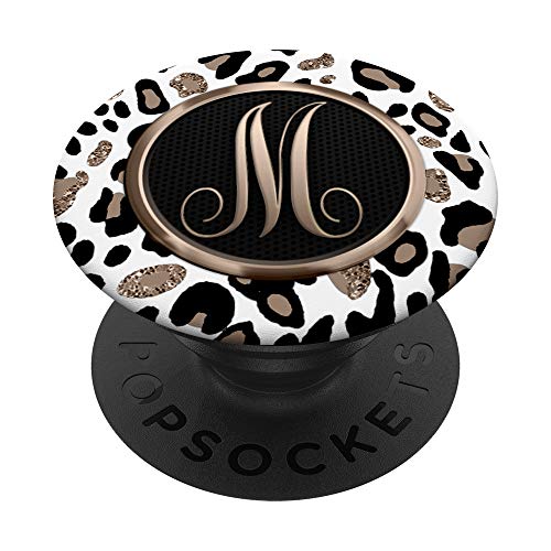 White Leopard Print Cheetah Monogram Initial "Letter M" PopSockets Swappable PopGrip