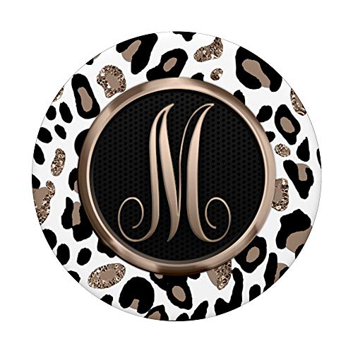 White Leopard Print Cheetah Monogram Initial "Letter M" PopSockets Swappable PopGrip