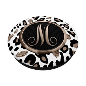 White Leopard Print Cheetah Monogram Initial "Letter M" PopSockets Swappable PopGrip