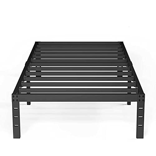 Twin Size Metal Bed Frame 14 inch High 3000lbs Heavy Duty Twin Platform No Box Spring Needed Easy to Assemble Noise Free-Twin Black