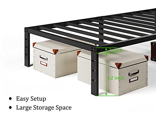 Twin Size Metal Bed Frame 14 inch High 3000lbs Heavy Duty Twin Platform No Box Spring Needed Easy to Assemble Noise Free-Twin Black