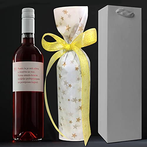 Smilerain Wine Gift Bags, 10Pcs Colors Reusable Gift Bags with Handles, 20 Sheets of Wrapping Paper with Star and Ribbon, Wine Bags Perfect for Wedding Birthday Holidays and Gifts,3.5 x 4.3 x 13.8 In