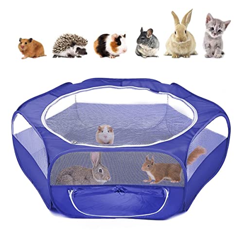 VavoPaw Small Animals Playpen, Breathable Pet Cage Tent with Double-Opening Zipper, Portable Outdoor Exercise Yard Fence for Hedgehog Hamster Kitten Bunny Squirrel Guinea Pig, Indigo