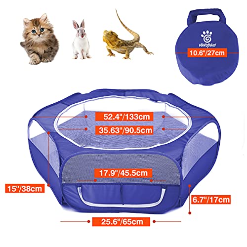 VavoPaw Small Animals Playpen, Breathable Pet Cage Tent with Double-Opening Zipper, Portable Outdoor Exercise Yard Fence for Hedgehog Hamster Kitten Bunny Squirrel Guinea Pig, Indigo