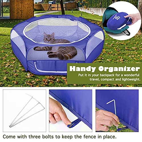 VavoPaw Small Animals Playpen, Breathable Pet Cage Tent with Double-Opening Zipper, Portable Outdoor Exercise Yard Fence for Hedgehog Hamster Kitten Bunny Squirrel Guinea Pig, Indigo