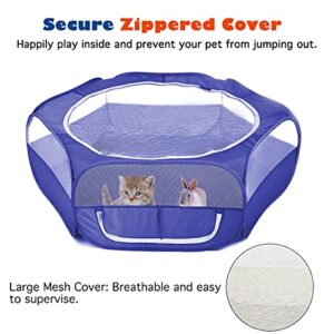 VavoPaw Small Animals Playpen, Breathable Pet Cage Tent with Double-Opening Zipper, Portable Outdoor Exercise Yard Fence for Hedgehog Hamster Kitten Bunny Squirrel Guinea Pig, Indigo