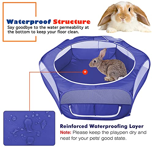 VavoPaw Small Animals Playpen, Breathable Pet Cage Tent with Double-Opening Zipper, Portable Outdoor Exercise Yard Fence for Hedgehog Hamster Kitten Bunny Squirrel Guinea Pig, Indigo