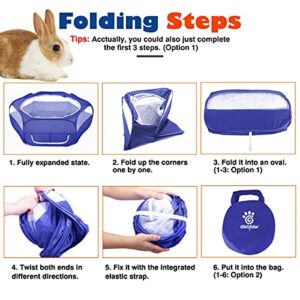 VavoPaw Small Animals Playpen, Breathable Pet Cage Tent with Double-Opening Zipper, Portable Outdoor Exercise Yard Fence for Hedgehog Hamster Kitten Bunny Squirrel Guinea Pig, Indigo