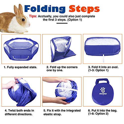 VavoPaw Small Animals Playpen, Breathable Pet Cage Tent with Double-Opening Zipper, Portable Outdoor Exercise Yard Fence for Hedgehog Hamster Kitten Bunny Squirrel Guinea Pig, Indigo