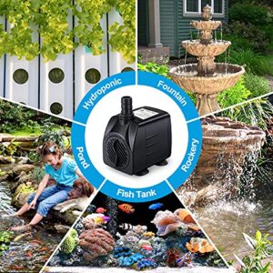 CWKJ Fountain Pump, 2 Packs 220GPH(15W 900L/H) Submersible Water Pump, Durable Outdoor Fountain Water Pump with 7.2ft（2.2m） Power Cord, 3 Nozzles for Aquarium, Pond, Fish Tank, Water Fountain Pump