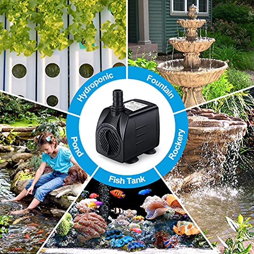 CWKJ Fountain Pump, 2 Packs 220GPH(15W 900L/H) Submersible Water Pump, Durable Outdoor Fountain Water Pump with 7.2ft（2.2m） Power Cord, 3 Nozzles for Aquarium, Pond, Fish Tank, Water Fountain Pump