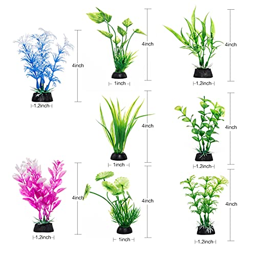 BKDMZZMY Fish Tank Plants, Small Artificial Aquarium Plants with Extendable Fish Net Fake Aquatic Plants Accessories Fish Tank Decorations, Realistic Plastic Aquarium Plants Safe for Fish (8+1PCS)