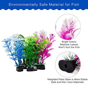 BKDMZZMY Fish Tank Plants, Small Artificial Aquarium Plants with Extendable Fish Net Fake Aquatic Plants Accessories Fish Tank Decorations, Realistic Plastic Aquarium Plants Safe for Fish (8+1PCS)