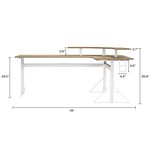 Jamesdar Computer Gaming L-Desk with Power, 35.8" H x 51.18" W x 37.8" L, White/Natural