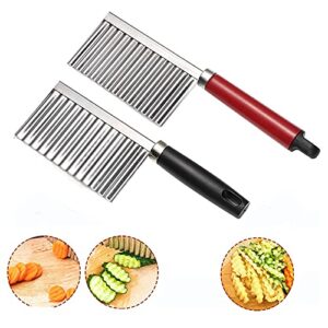 2 pcs potato crinkle cut knife, stainless steel wavy slicer, decorative knife for fruits and vegetables, home kitchen wavy blade cutting tool. for carrot,cheese,potatoes decoration gadget (black+red)