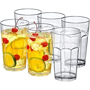 amazing abby - affinity - 20-ounce plastic tumblers (set of 6), plastic drinking glasses, all-clear high-balls, reusable plastic cups, stackable, bpa-free, shatter-proof, dishwasher-safe