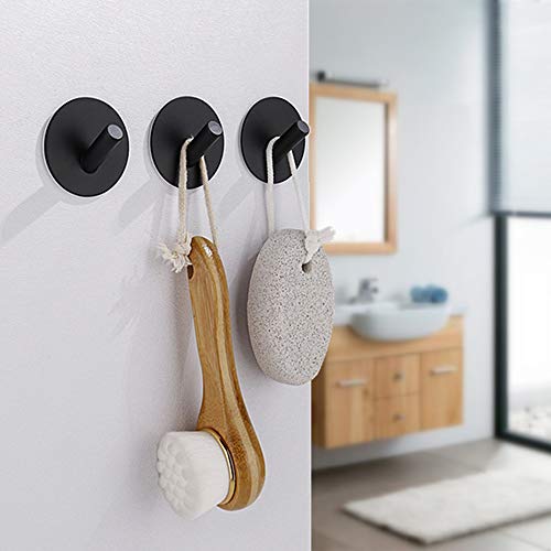 JOYJOO Adhesive Hooks, Metal Heavy Duty 3M Sticky Hook Wall Mounted for Hanging Coat, Scarf, Bag, Towel, Keys Adhesive Holders for Kitchen Bathroom Home 4 Pack Matte Black Round