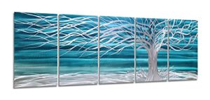 sygallerier metal tree wall decor handcrafted artwork on aluminum blue and silver color pictures modern willow tree art for living room bedroom dinning decoration