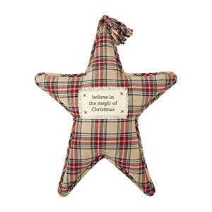 mud pie christmas tartan pillow, tan star