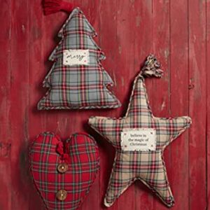 Mud Pie Christmas Tartan Pillow, Tan Star