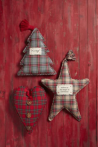 Mud Pie Christmas Tartan Pillow, Tan Star